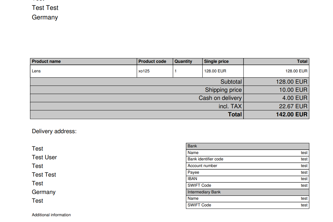 Delivery Address In PDF Order
